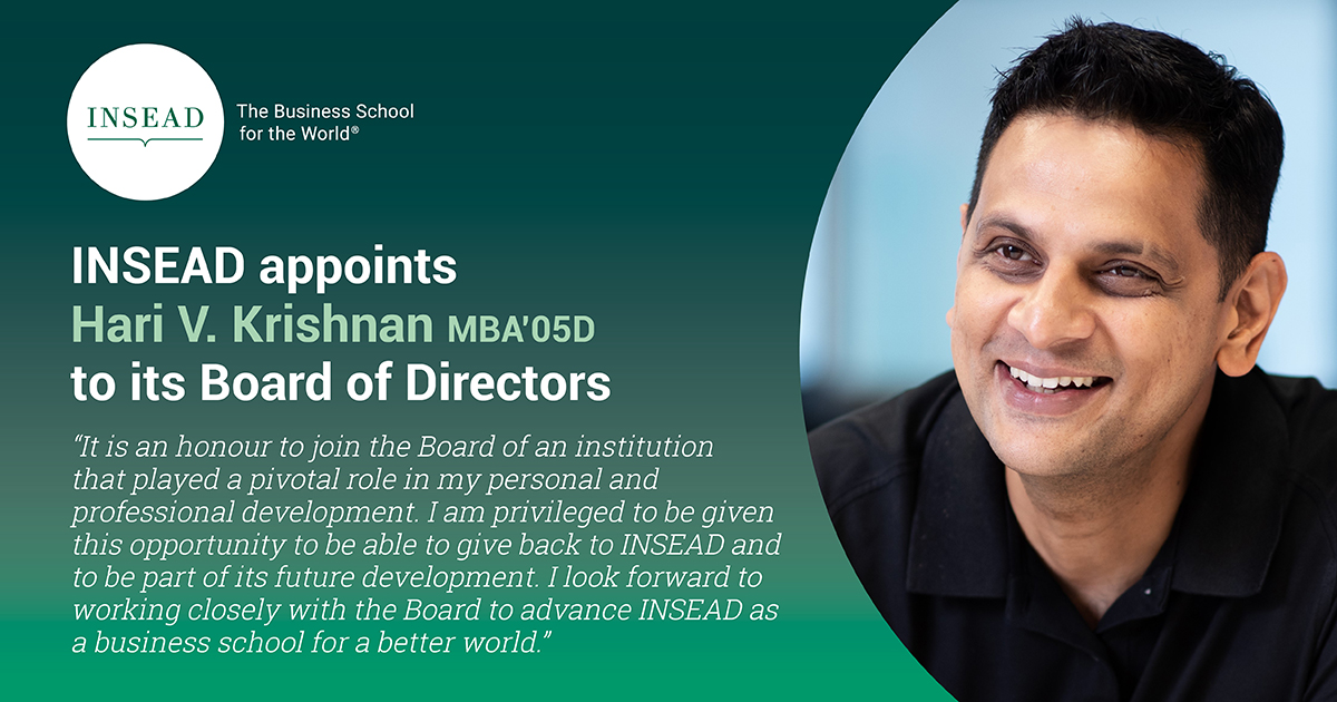 INSEAD Announcement: Appointment of Hari V. Krishnan to INSEAD