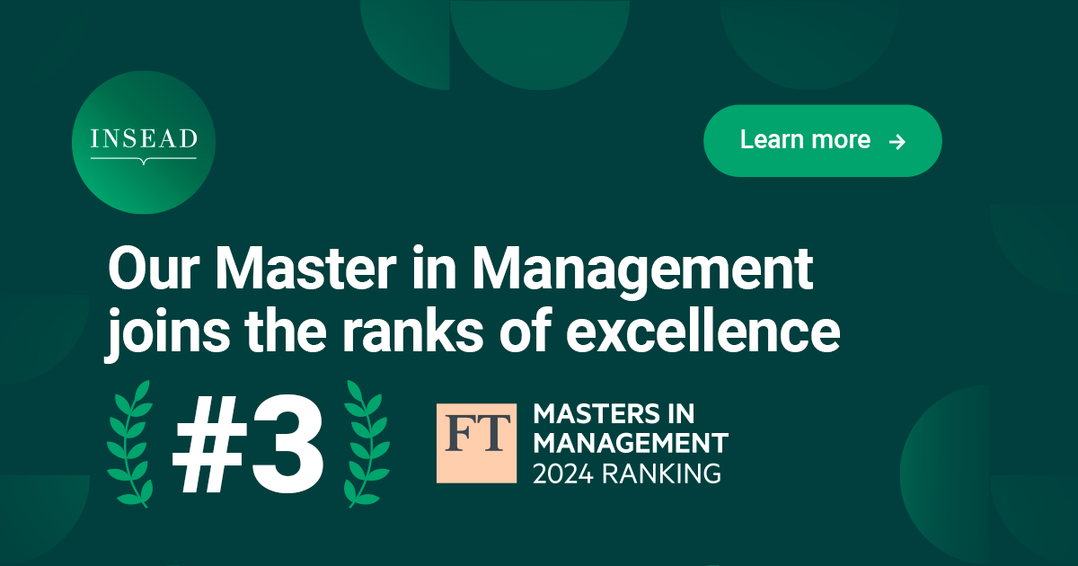 INSEAD Master in Management (MIM) ranks #3 globally in its first